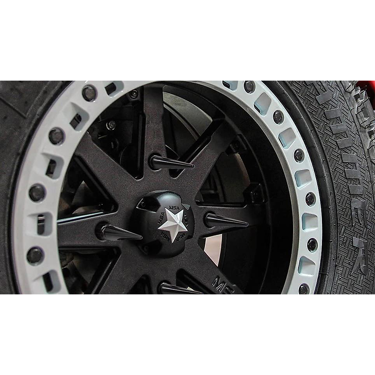 Wheel Accessories Parts Set of 16 ATV/UTV Black Spike Installation Lug Nut Kit | Solid Metal Lug Nuts 12 X 1.5 Thread 3.35" Tall Closed End Bulge Acorn Spiked Lug Nut 1 Long Socket Key (M12x1.50)