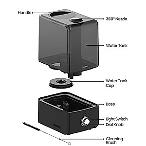 raydrop Humidifiers for Bedroom (6.5L), Ultrasonic Cool Mist Humidifiers for Large Room, Home, Plant, Quiet Air Vaporizer with Night Light, Easy to Clean, 42h Work Time, Auto Shut-Off (Black)