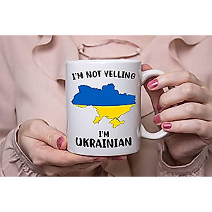 Funny Ukraine Pride Coffee Mugs, I'm Not Yelling I'm Ukrainian Mug, Gift Idea for Ukrainian Men and Women Featuring the Country Map and Flag, Proud Patriot Souvenirs and Gifts