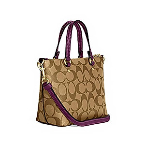 COACH Womens Mini Gallery Crossbody in Signature Canvas Khaki/Boysenberry