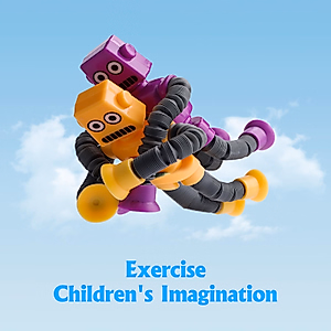 ASKIZ 4-Pack Pop Tubes Sensory Toys, Glowing Robot Fidget Tubes Sensory Toys Pack, Suction Cup Robot Toy,Travel Toys Sensory Toys For Autistic Children Toddlers Kids Boys Girls Gifts 3-5,5-7