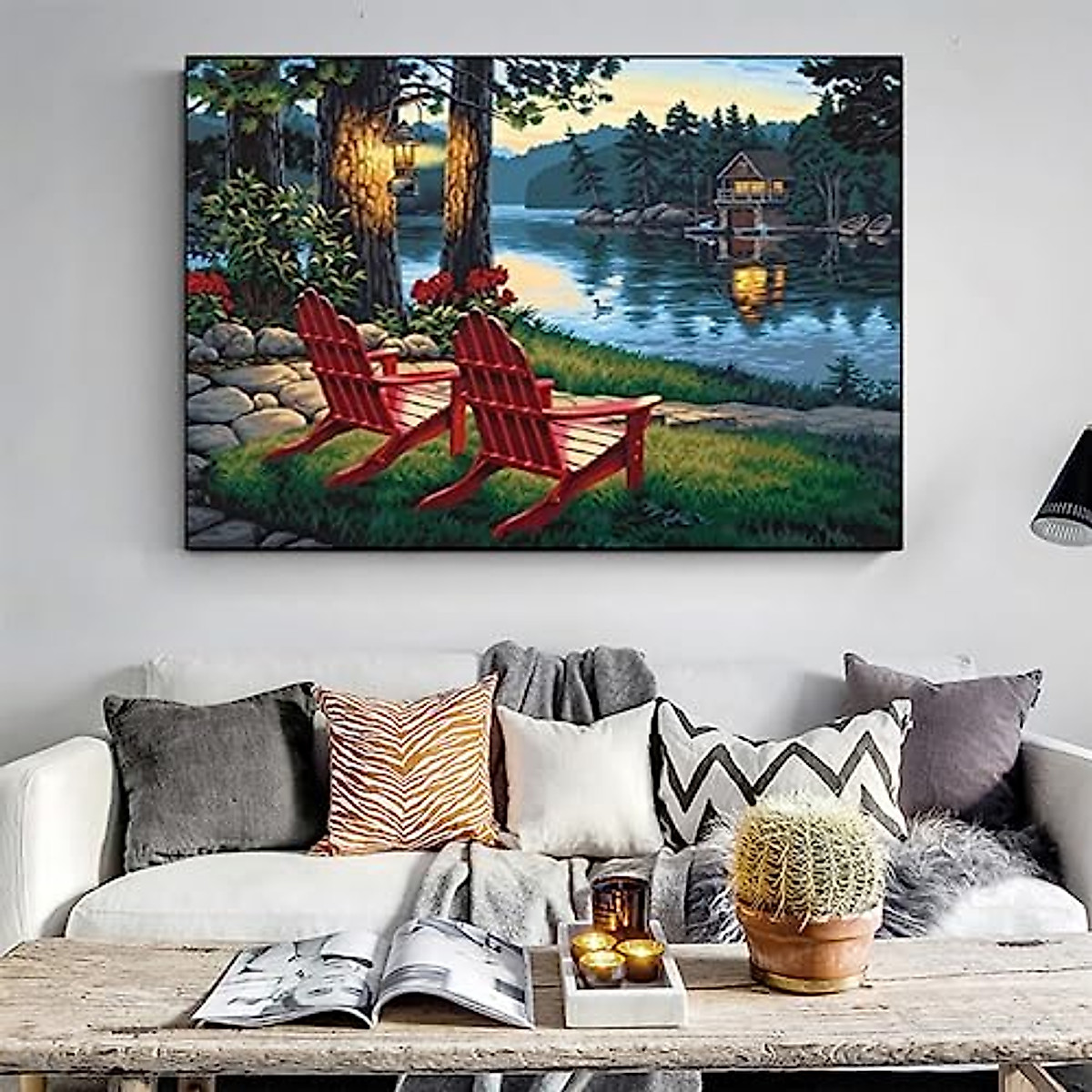 Stamped Cross Stitch Kits for Adults Beginners Evening Lake Forest Rest Time Pattern 11CT Pre-Printed Fabric Embroidery Arts and Crafts Kit Needlepoint Starter DIY Wall Decor, 16 x 20 inch