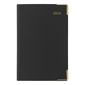 Letts of London Classic Weekly Planner, 12 Months, January to December, 2024, Gold Corners, Pocket Size, 4.25" x 2.75", Black (C32EBK-24)