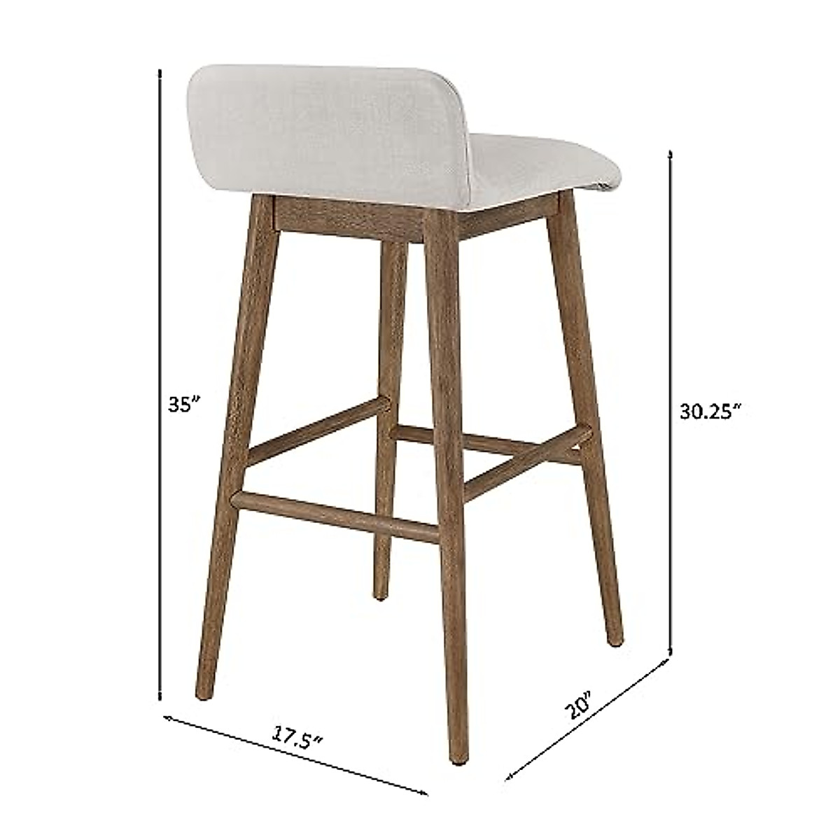 Ball & Cast Upholstered Pub Height Bar Stools 30 inch Kitchen Wooden Stool Chairs Set of 2, Linen