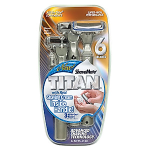 ShaveMate Titan 6 Three Pack of Razors with Real Shaving Cream in The Handle