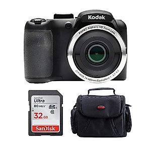 Kodak PIXPRO AZ252 Astro Zoom 16MP Digital Camera (Black) Bundle with 32GB SD Card and Case (3 Items)