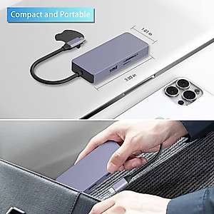 USB C Hub, 6 in 1 USB C Adapter with 4K USB C to HDMI 3*USB 3.0 Ports, SD/TF 3.0 Card Reader USB-C Dock for MacBook Pro Air (Thunderbolt 3) and Other USB Type C Laptops