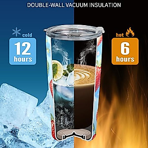 QWEUIOP 20oz Insulated Travel Coffee Mug Fruits Strawberry Pattern Stainless Steel Tumbler with Lid Double Wall Vacuum Coffee Cup For Hot and Cold Drinks14578