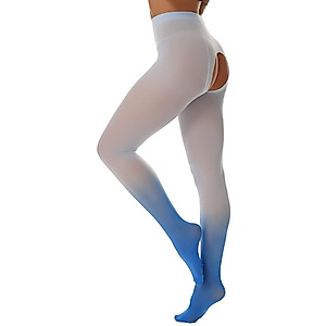 YiZYiF Women's 12 Denier Thigh High Silky Sheer Hollow Out Tights Footed Tights Silk Stockings Blue A One Size