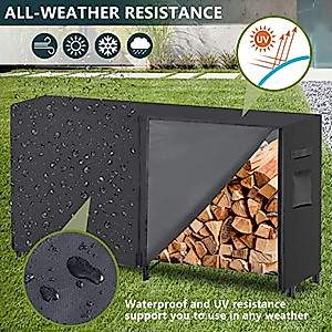 lafuria 8ft Firewood Log Rack with Cover Combo Set Outdoor Heavy Duty Storage Log Holder Wood Stacker Black