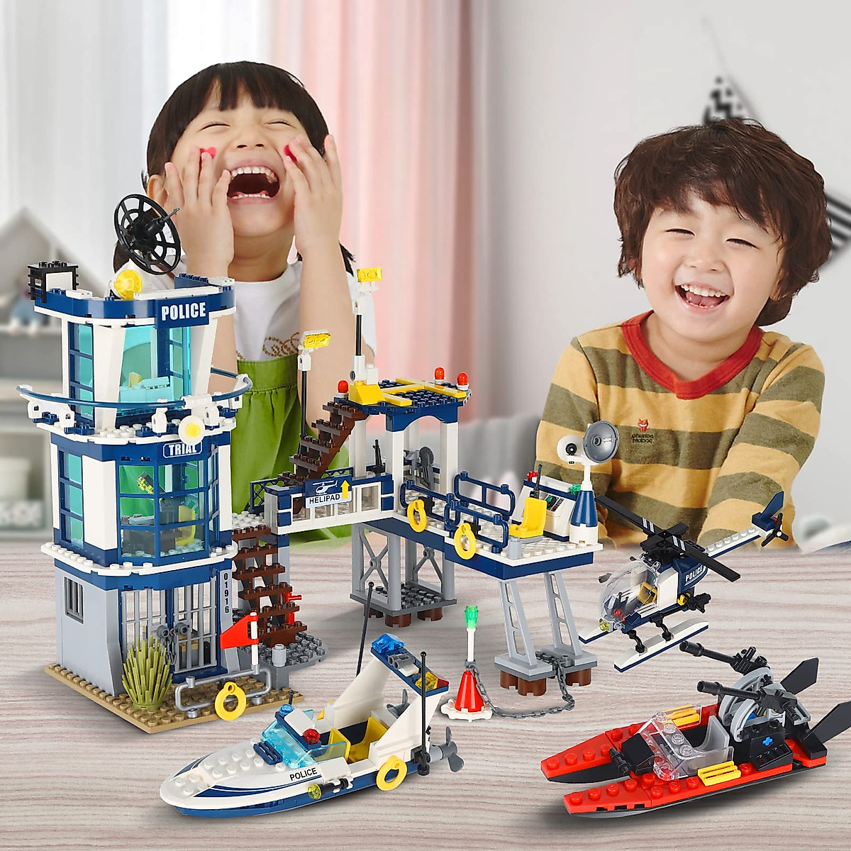 City Police Station STEM Building Sets, Compatible with Lego Military Helicopter Airplane,Boats Ship, Swat Team,Building Kit for Kids, 565 PCS Best Gift for 6-10 Boys