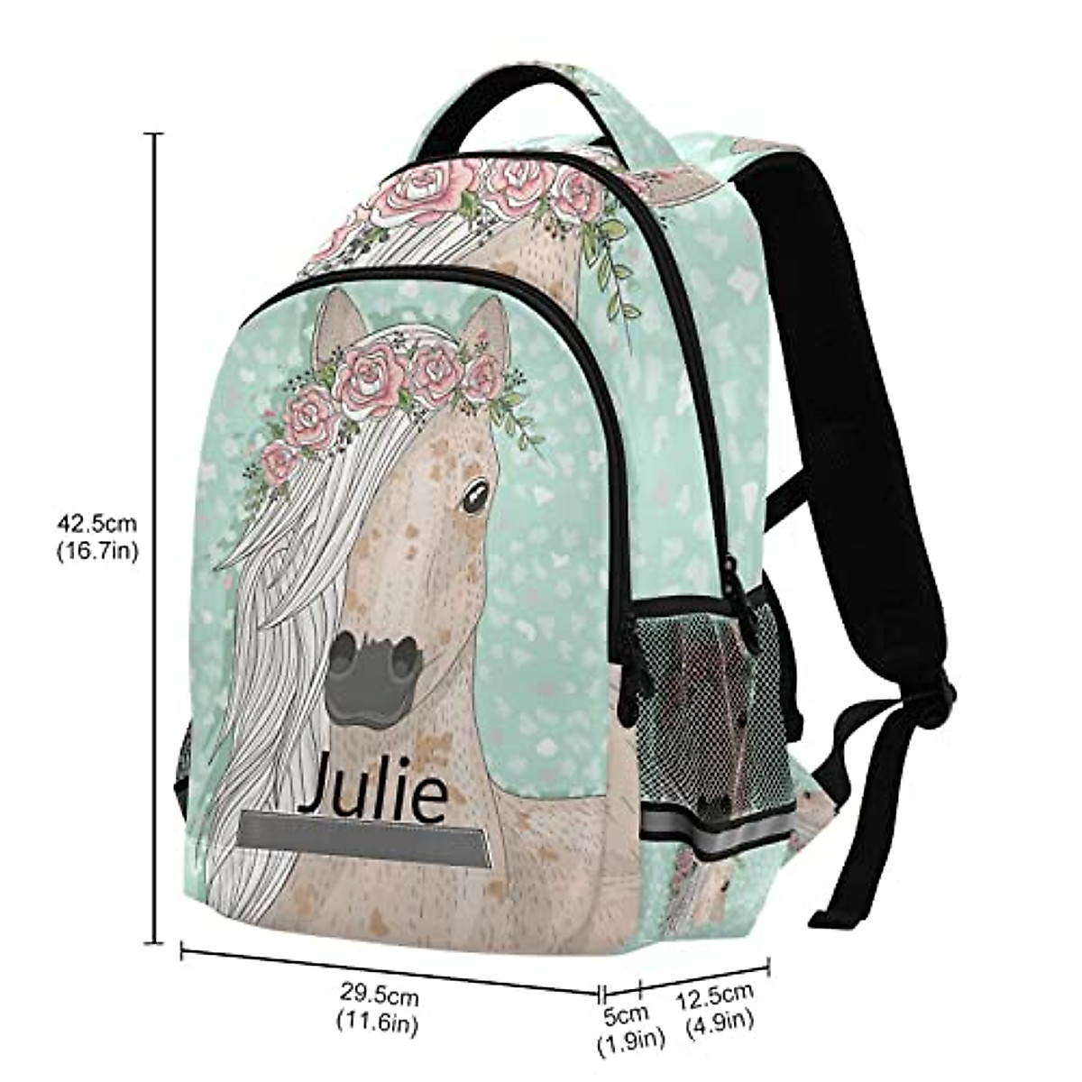 Custom Backpack for Girls Kids with Name Personalized Floral Horse School Bookbag for Age 6-10