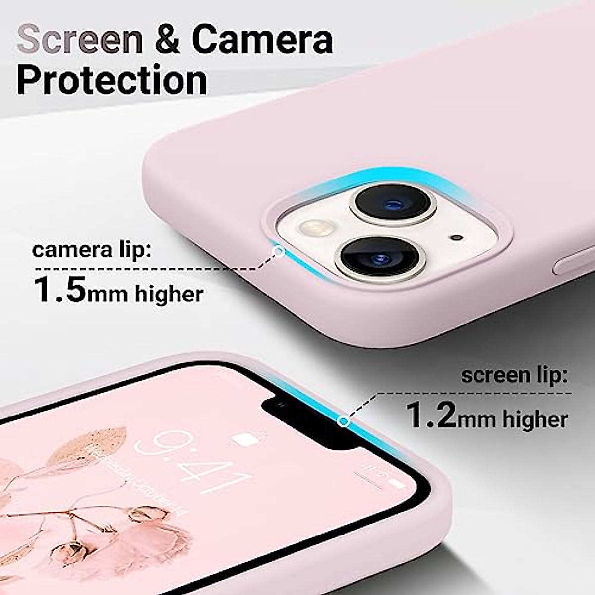 AOTESIER Shockproof Designed for iPhone 13 Mini Case, Liquid Silicone Phone Case with [Soft Anti-Scratch Microfiber Lining] Full Body Drop Protection 5.4 inch Slim Thin Cover, Ice Pink