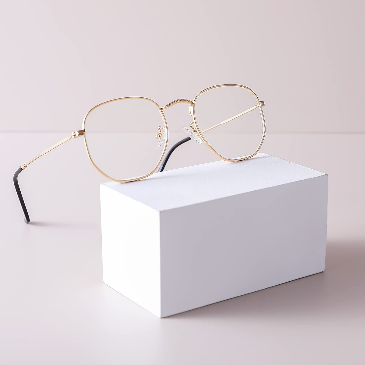 AZorb Hexagonal Clear Lens Glasses for Women Men Non-prescription Eyeglasses Designer Square Round Metal Frame(Gold Frame/Clear Lens)