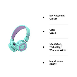 iClever Kids Bluetooth Headphones, BTH02 Kids Headphones with MIC, 22H Playtime, Bluetooth 5.0 & Stereo Sound, Foldable, Adjustable Headband, Childrens Headphones for iPad Tablet School (Green)