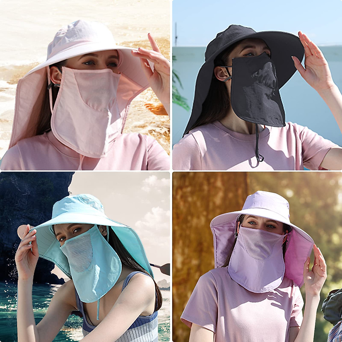 icolor Women Sun Hat UPF 50+ Wide Brim Sunscreen Visor Sun Protection Cap w/12 Neck Flap Sun Shade Hat for Girl Lady Khaki
