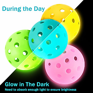 FEBSNOW Pickleball Balls Glow in The Dark, 40 Holes Outdoor Pickleball Balls for USAPA Regulations, Elasticity and Durable Balls with Pink Blue Yellow Green Color