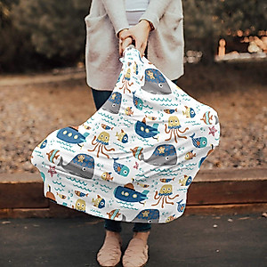 Baby Car Seat Nursing Cover for Breastfeeding Scarf, Ocean, Ultra Soft Breastfeeding Covers Poncho Canopy for Boy Girl, Infant Stroller Cover, Sea Creature Submarine