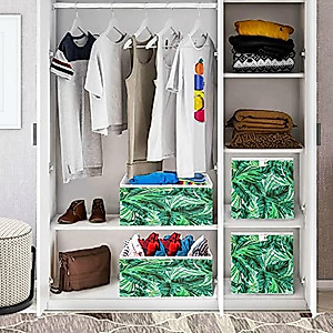 Kigai Tropical Leaves Cube Storage Bins - 11x11x11 In Large Foldable Storage Basket Fabric Storage Baskes Organizer for Toys, Books, Shelves, Closet, Home Decor
