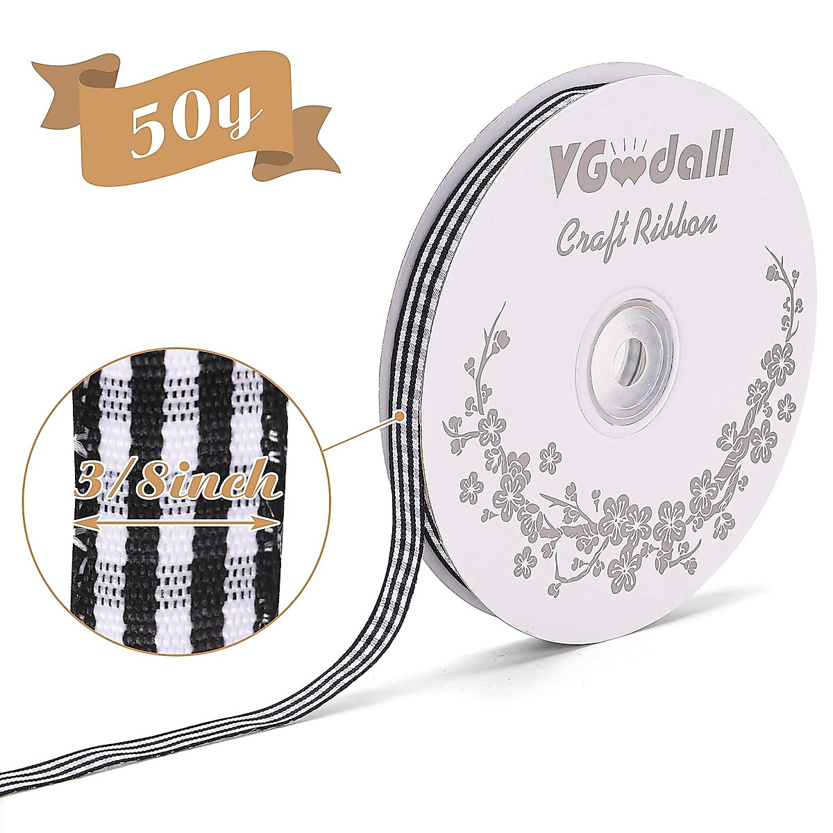 VGOODALL Black Gingham Ribbon, 3/8" x 50Yd Buffalo Checkered Ribbons Black and White Plaid Thin Crafts Ribbon for Decorations Gift Wrapping Picnic Hair Accessories