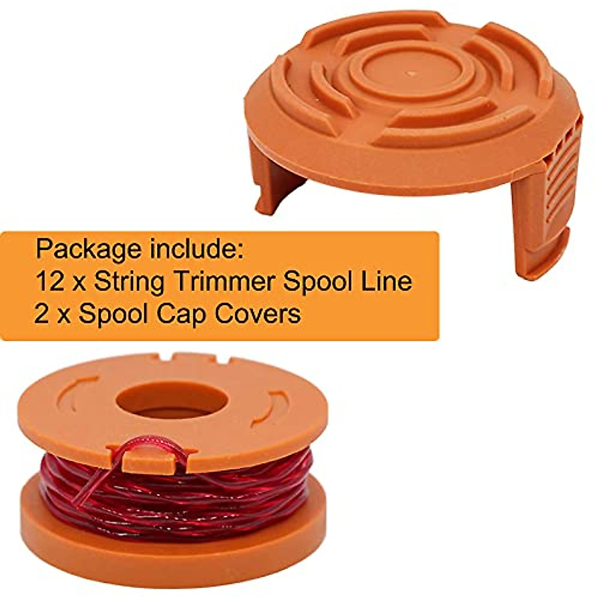 KAKO Replacement Spool for Worx Weed Eater String,10ft 0.065" Trimmer Spool Line for Worx WA0010 WA0004 WG151 WG155 WG163 WG170 WG175 WG180 Weed Wacker String(12 Spools+2Caps)