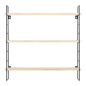 Navaris Wall Shelf Unit - Wall Mounted Hanging Pine Wood and Black Metal Shelves - 3-Shelf Shelving Unit for Bedroom Living Room Kitchen
