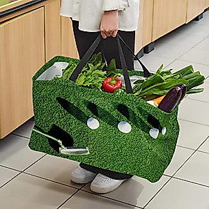 KQNZT Reusable Grocery Bags, Large Foldable Reusable Shopping Tote Bags Bulk for Groceries, Waterproof Kitchen Cloth Produce Bags with Long Handles, Golf Sports