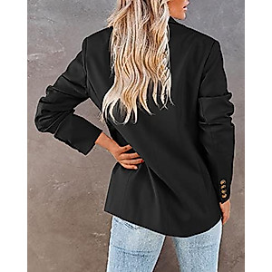 Newffr Women's Casual Blazer Long Sleeve Open Front Work Office Jacket with Pockets (as1, Alpha, s, Regular, Regular, Black)