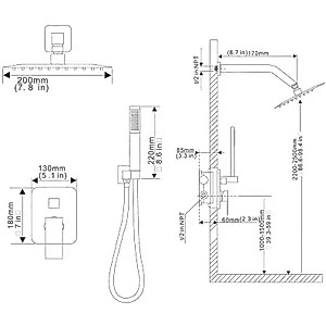 Heable Oil Rubbed Bronze Shower System with 8'' Rainfall Shower Head, Handheld Shower head, Bathroom Luxury Rain Mixer Shower Combo Set Wall Mounted Shower Faucet Rough-in Valve and Trim Kit