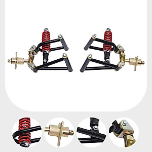 Front Suspension Upper And Lower Swing Arm teering Knuckle Spindle Assembly Kit with Suspension Shock for DIY ATV Quad Bike Buggy Go Kart (220mm)