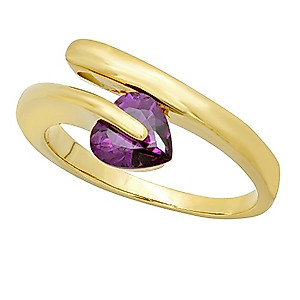 The Bling Factory Gold Plated Spiral Ring w/Violet Heart Shaped Cubic Zirconia, Size 9