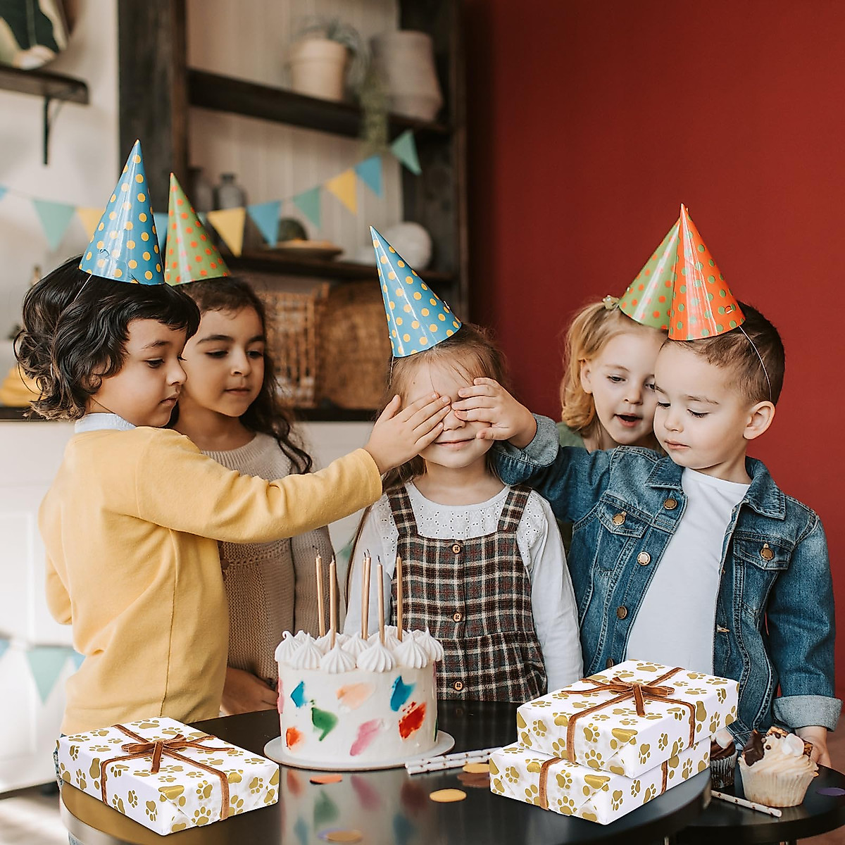 30pcs Dog Paw Tissue Paper, 20x14in Cute Paw Print Tissue Paper Gift Wrap Paper Puppy Paws Tissue Paper Sheets for Gift Packaging Wedding Birthday Party Supplies(Gold)