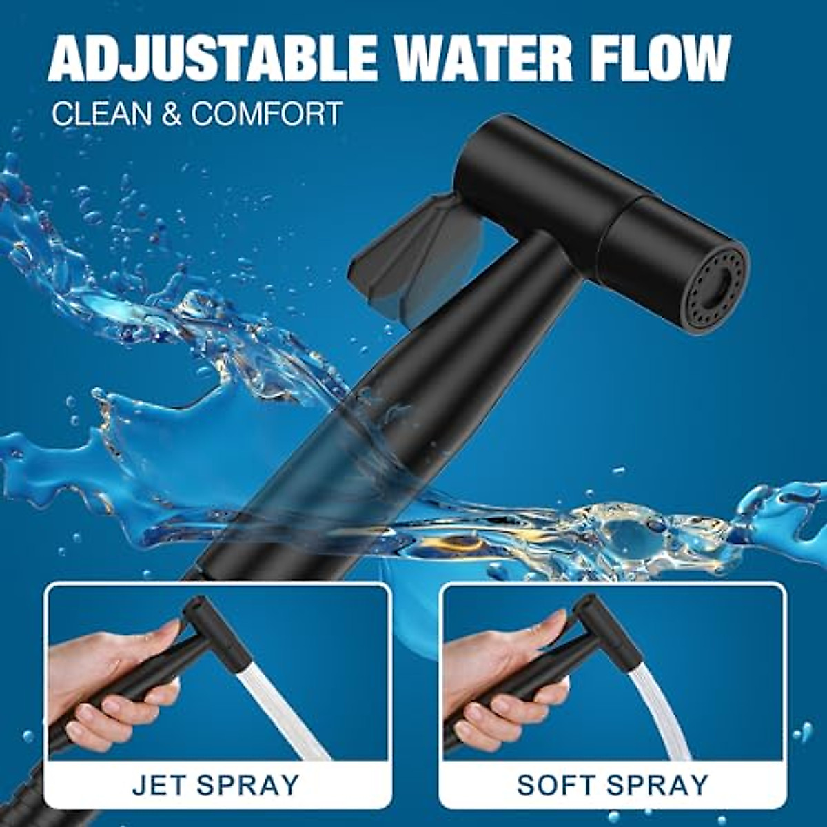 Bidet Sprayer for Toilet, Stainless Steel Handheld Sprayer Attachment with hose for Feminine Wash, Baby Diaper Cloth Washer and Shower Sprayer for Pet, Wall or Toilet Mount, Black