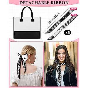 Reginary 6 Set Canvas Tote Bag for Women DIY Initial Beach Tote Bag with Handle Scarf Large Personalized Canvas Beach Bag Handbag for Mother Teacher Friends Bridesmaids Bride Wedding Birthday Gifts