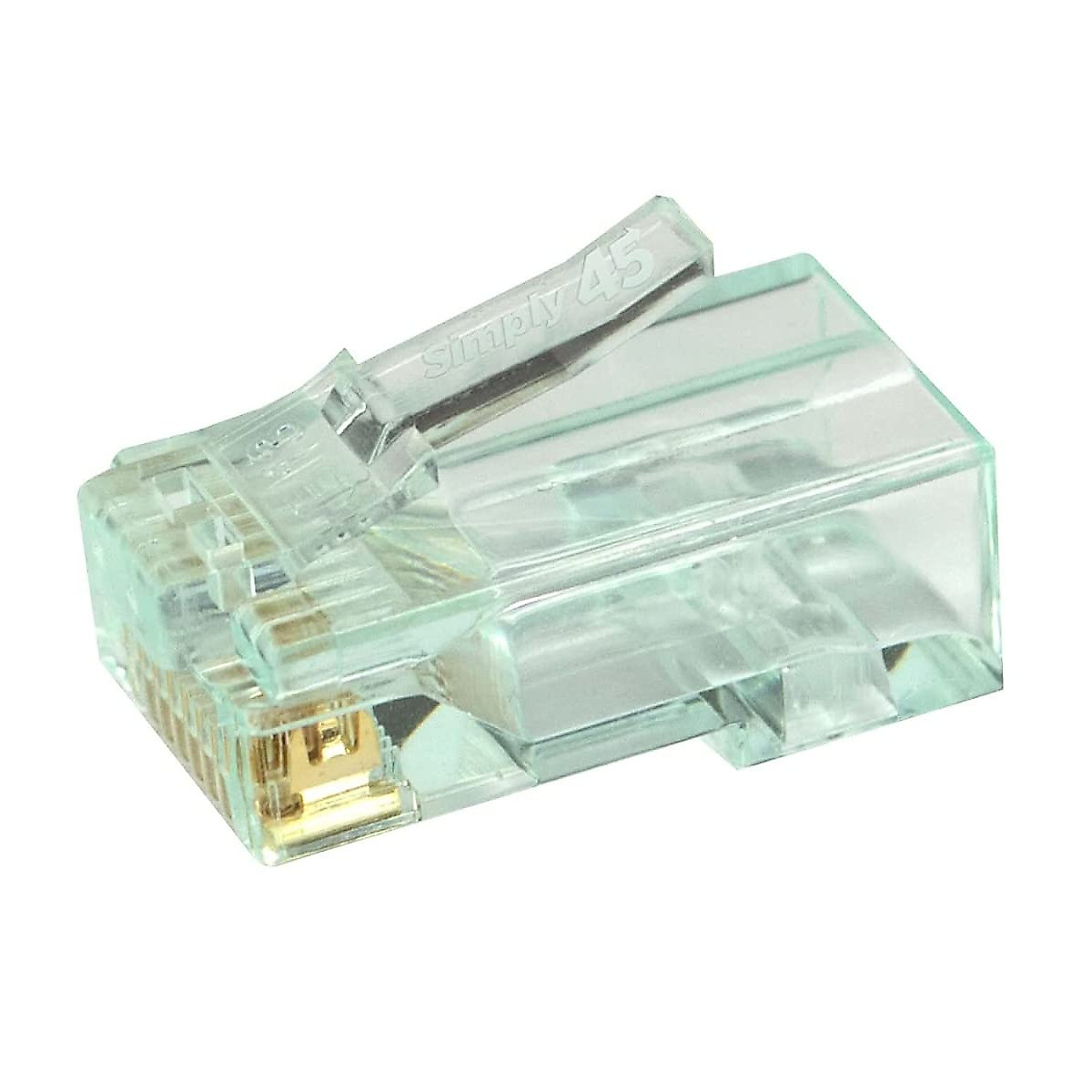 Simply45 Unshielded Pass-Through RJ45 Modular Plugs for 23AWG Solid (Cat6 UTP), 26-24AWG Stranded (Cat5e/6 UTP Stranded) - Green Tint, 100 Piece Jar - S45-1600