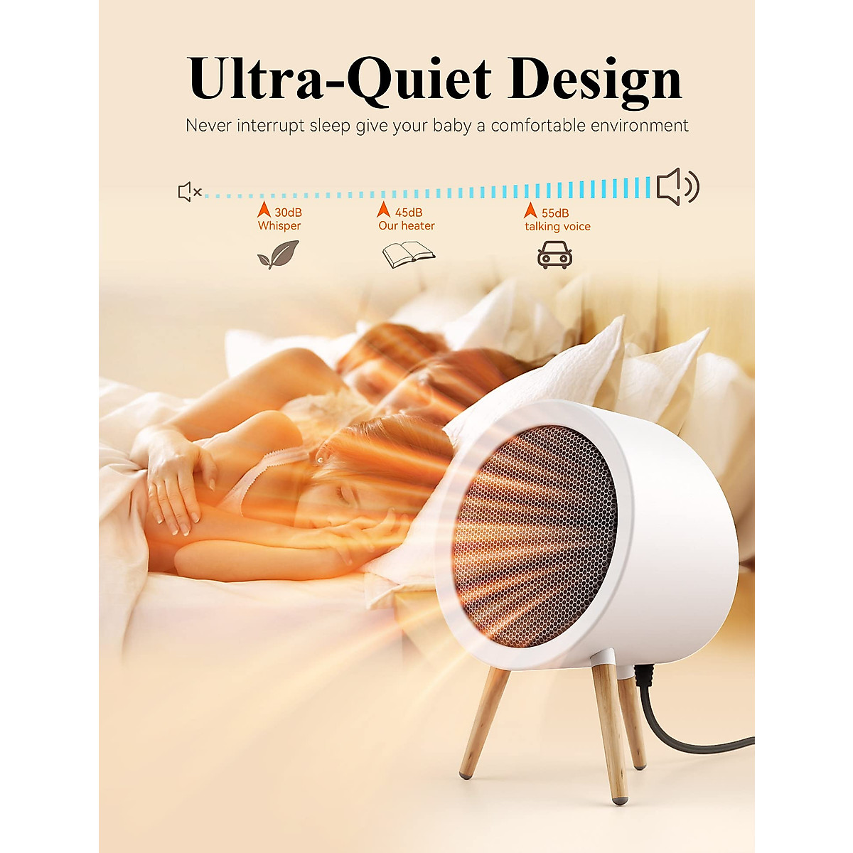 GAIATOP Space Heater, 1000W Energy Efficient Space Heater for Indoor Use, 3 Mode PTC Fast Heating Ceramic Electric Heater, Overheating & 45°Tip-Over Protection Portable Heater for Office Home White