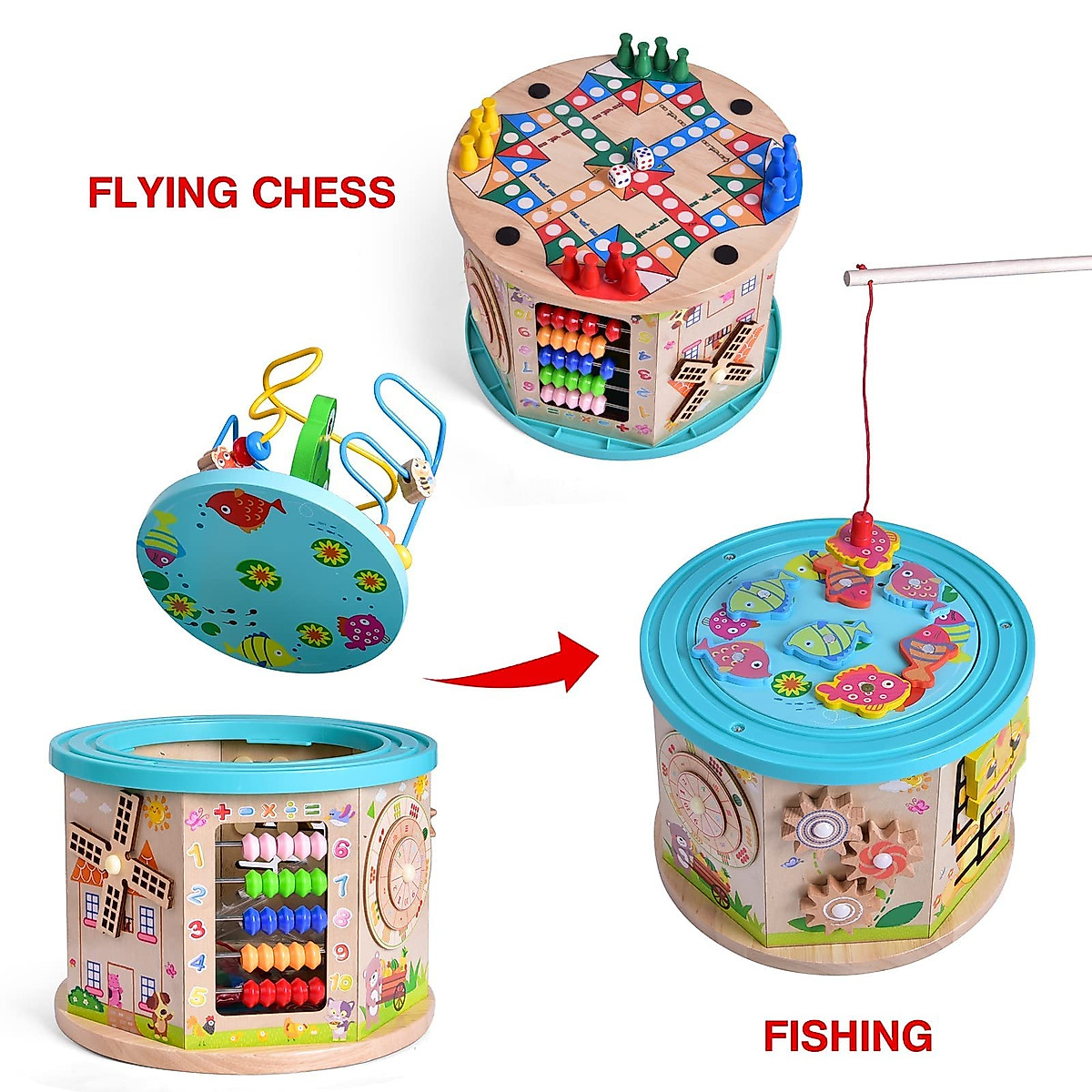FUN LITTLE TOYS Activity Cube Toys Baby Wooden Bead Maze Shape Sorter Toys, Activity Cube for Toddlers