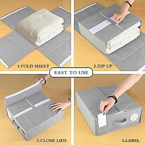 Aucoofany Bed Sheet Organizers 2/4-Pack Set, Foldable Sheet Organizer for Linen Closet, Sheets Set Folder Keeper with Window, Organizing Bedding Clothes Blanket Towels Container (Gray, 4 Pack)