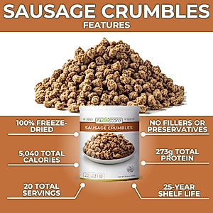 Nutristore Freeze Dried Sausage Crumbles | Survival Emergency Food Supply, Meal Prep, Camping | Made in USA | 25 Year Shelf Life | #10 Can, 29.6 oz