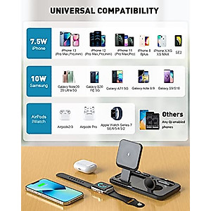 3 in 1 Charging Station for Apple Multiple Devices, Foldable Wireless Charger Portable Travel Charging Dock Charger Stand Compatible with iPhone Airpods Apple Watch with Adapter