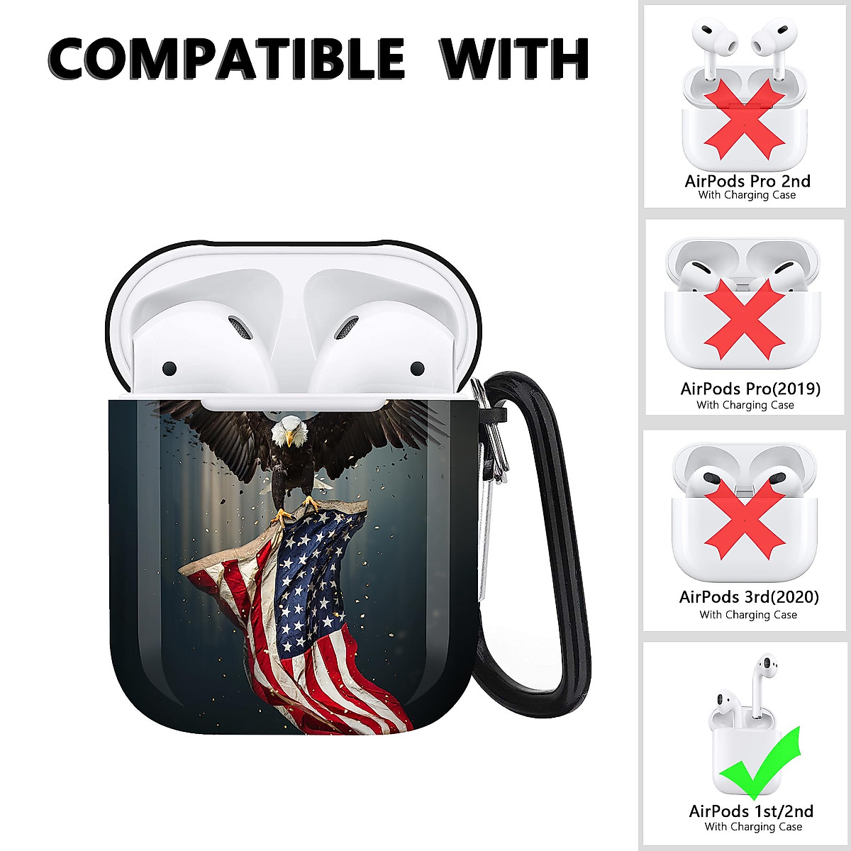Eagle Flag Airpods Case Compatiable with Airpods 1&2 - Airpods 1&2 Cover with Key Chain, Full Protective Durable Shockproof Personalize Wireless Headphone Case…