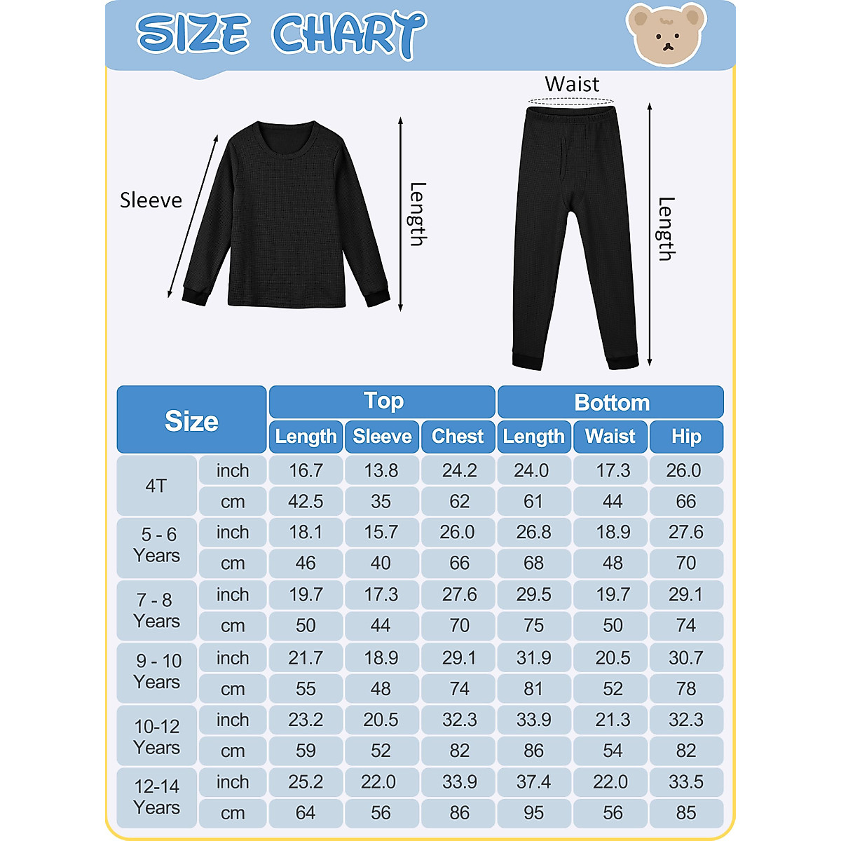 Resinta 3 Sets Boys Waffle Thermal Underwear Set Soft Winter Waffle Thermal Top and Bottom Long Johns Cotton Base Layer