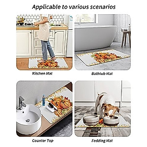 Autumn Pumpkins Bath Mat for Tub,Non Slip Bathroom Floor Runner Rug Quick Dry & Absorbent Diatomaceous Earth Kitchen Room Shower Sink Washable Doormat,Thanksgiving Eucalyptus Maple Leaves 18"x30"