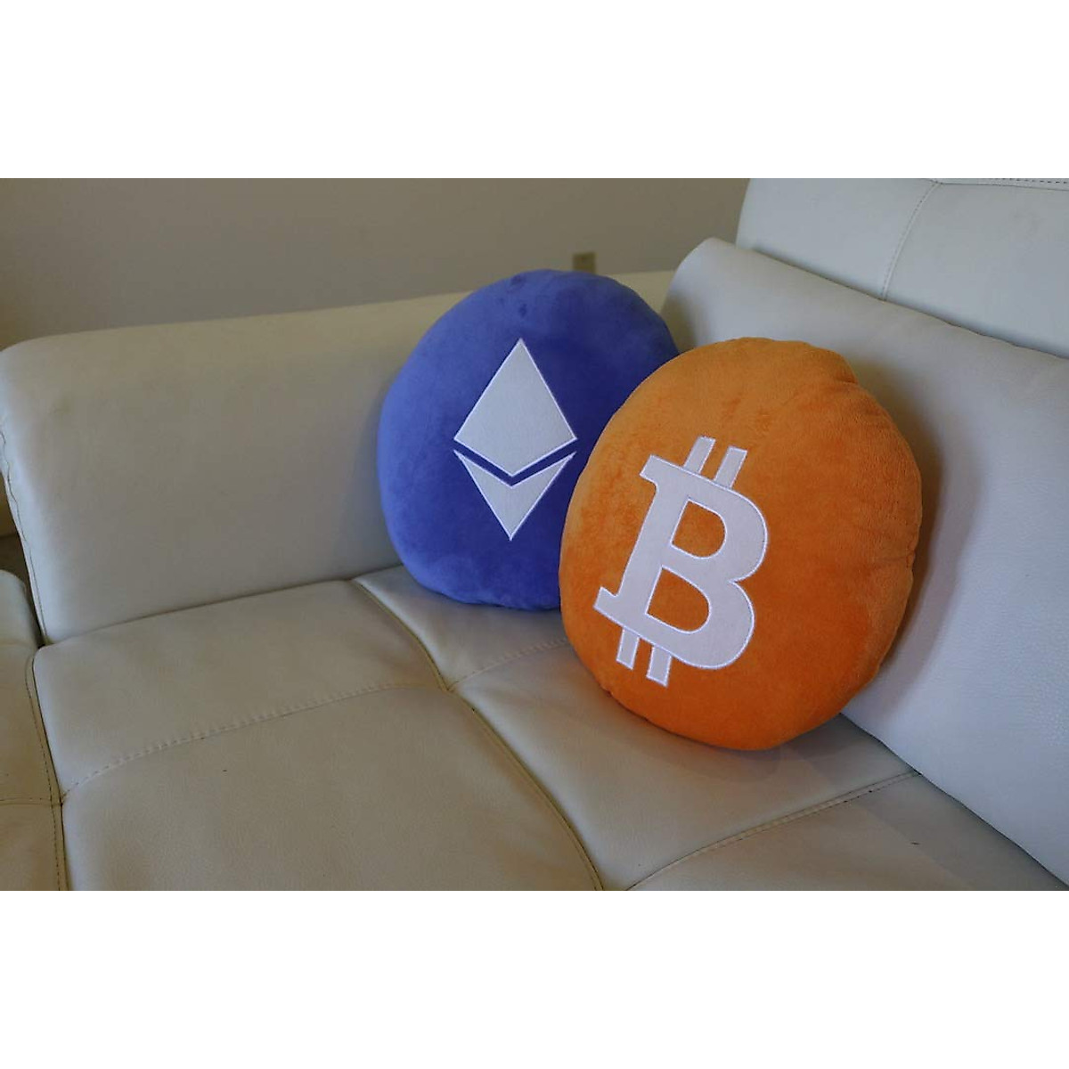 Bitcoin Pillows - Embroidered Round Stuffed Plush Crypto Pillow by BlockCraft.Shop BTC Plush Pillow