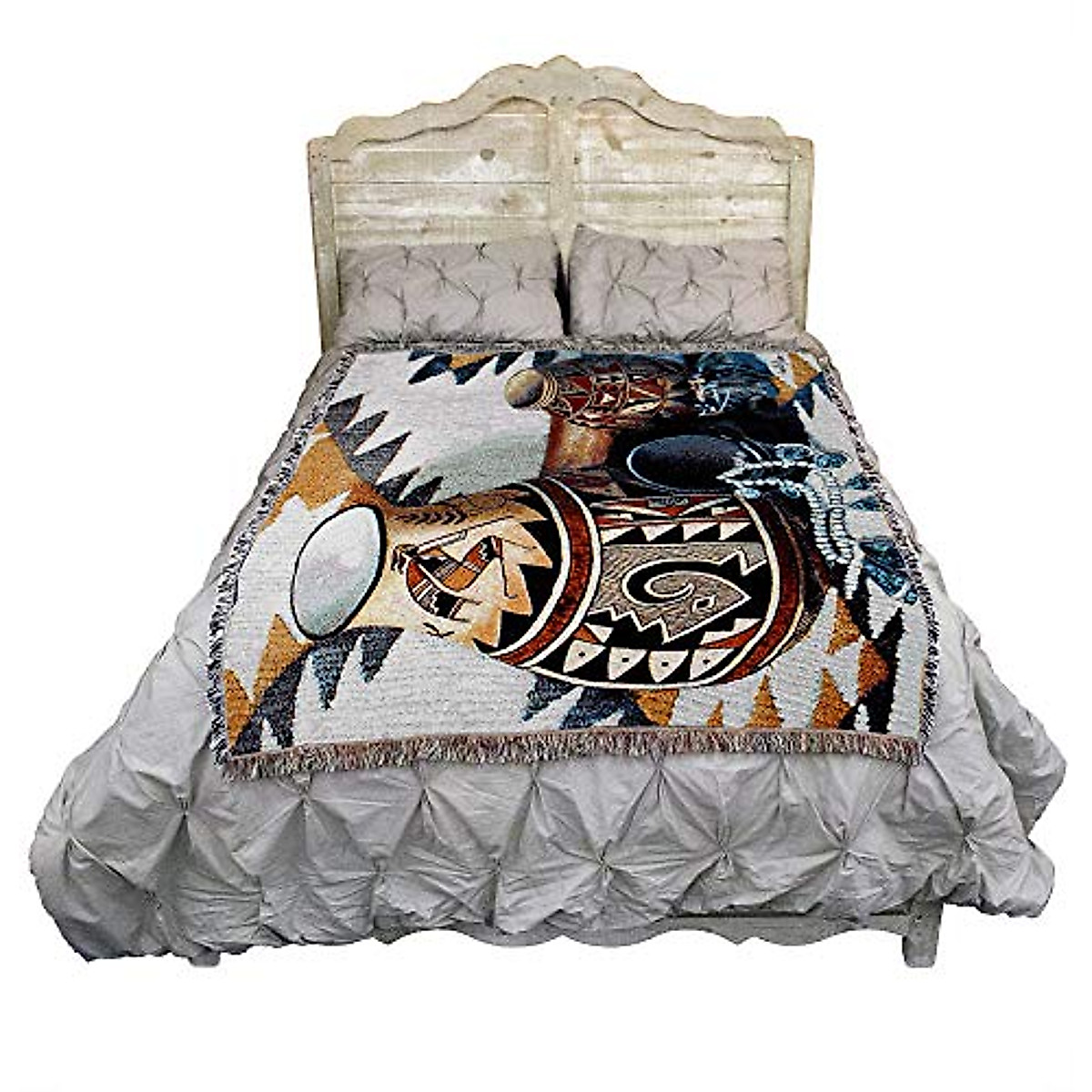 Kokopelli Pot Blanket by Judith Durr - Southwest Pueblo Pottery Art - Gift Tapestry Throw Woven from Cotton - Made in The USA (72x54)