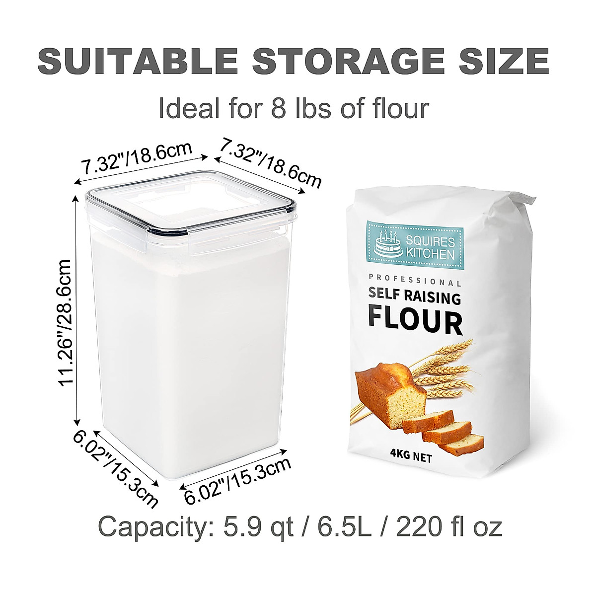 Large Food Storage Containers with Lids Airtight 6.5L / 5.9 quart, for Flour, Sugar, Baking Supply and Dry Food Storage, PANTRYSTAR 2PCS BPA Free Plastic Canisters for Kitchen Pantry Organization