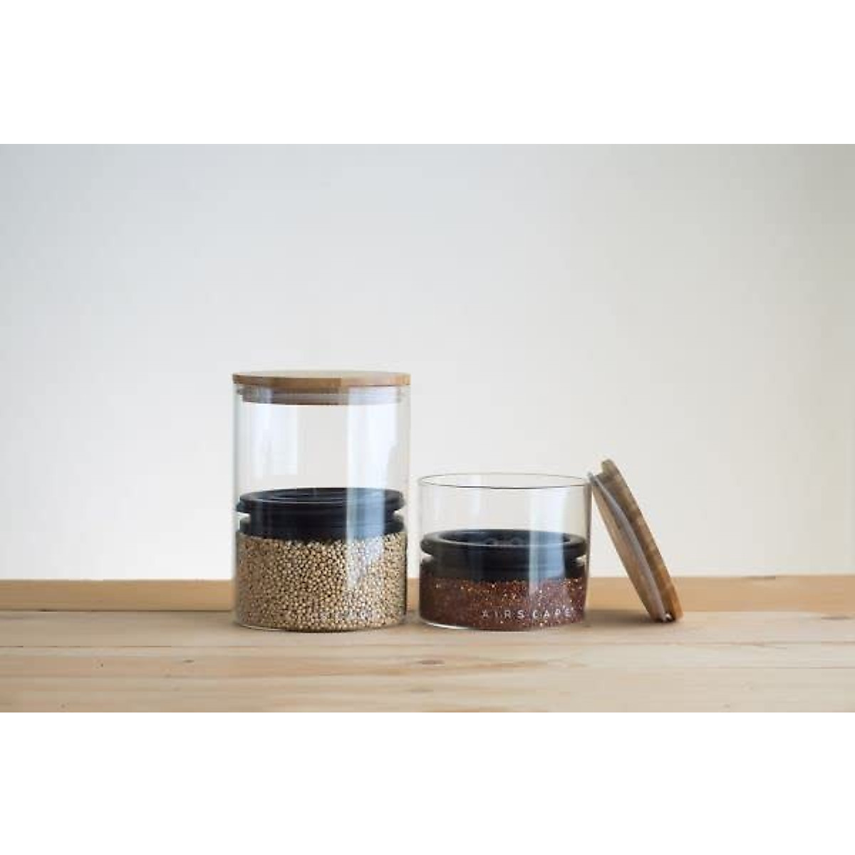 AirScape Glass Storage Canister - Set of 2 - Patented Airtight Lid Removes Excess Air & Preserves Food Freshness, Glass Container with Bamboo Lid (Small & Medium)