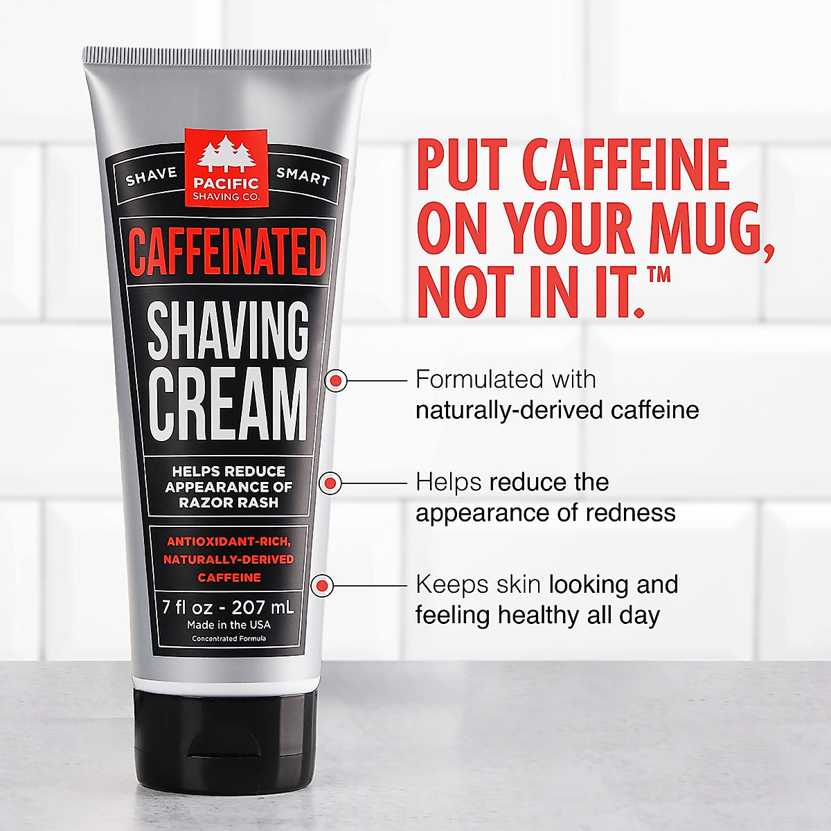 Pacific Shaving Company Caffeinated Shaving Cream - Shea Butter + Spearmint Antioxidant Shaving Cream with Caffeine - Clean Formula for a Hydrating, Redness Reducing + Irritation-Free Shave (7 Oz)