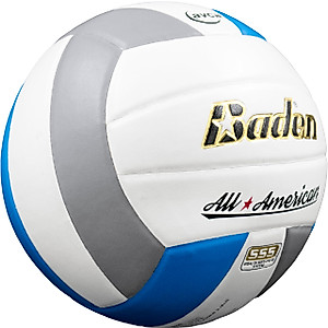 Baden | All American | Premium Composite Leather Feel | Indoor Tournament Volleyball | Built for Club Volleyball 13U to 18U | Official Size + Weight | Grey/Blue/White | AVCA Approved