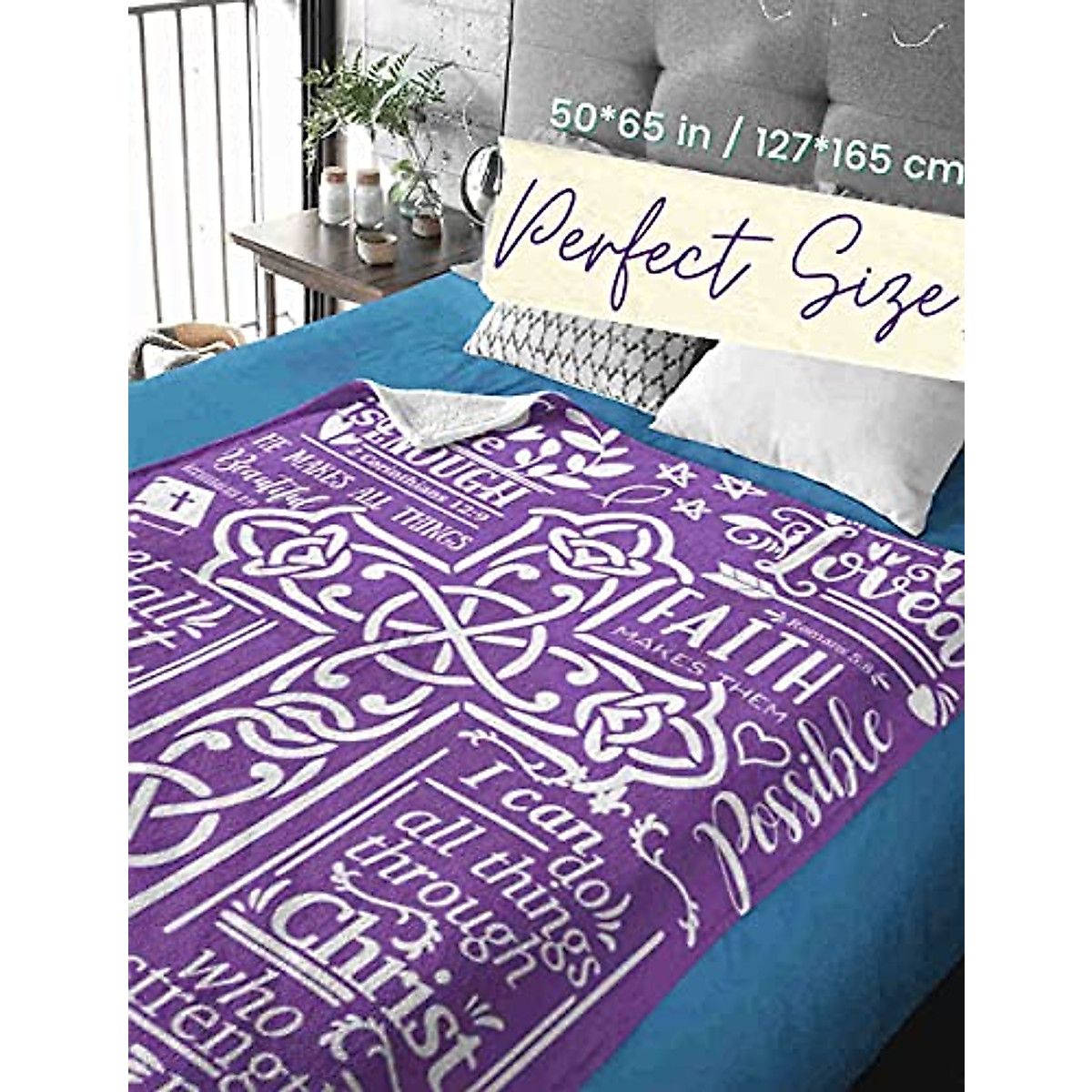 InnoBeta Christian & Religious & Spiritual Gifts, Inspirational Bible Verse Blanket for Women and Men, Flannel Throw Blanket for Christmas, Thanksgiving, Birthday, 50"x 65", Purple